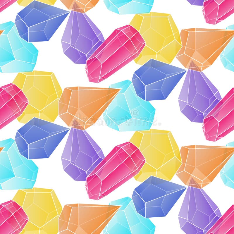 Crystal Seamless Pattern. Bright Multicolored Gradient Transparent Gems ...