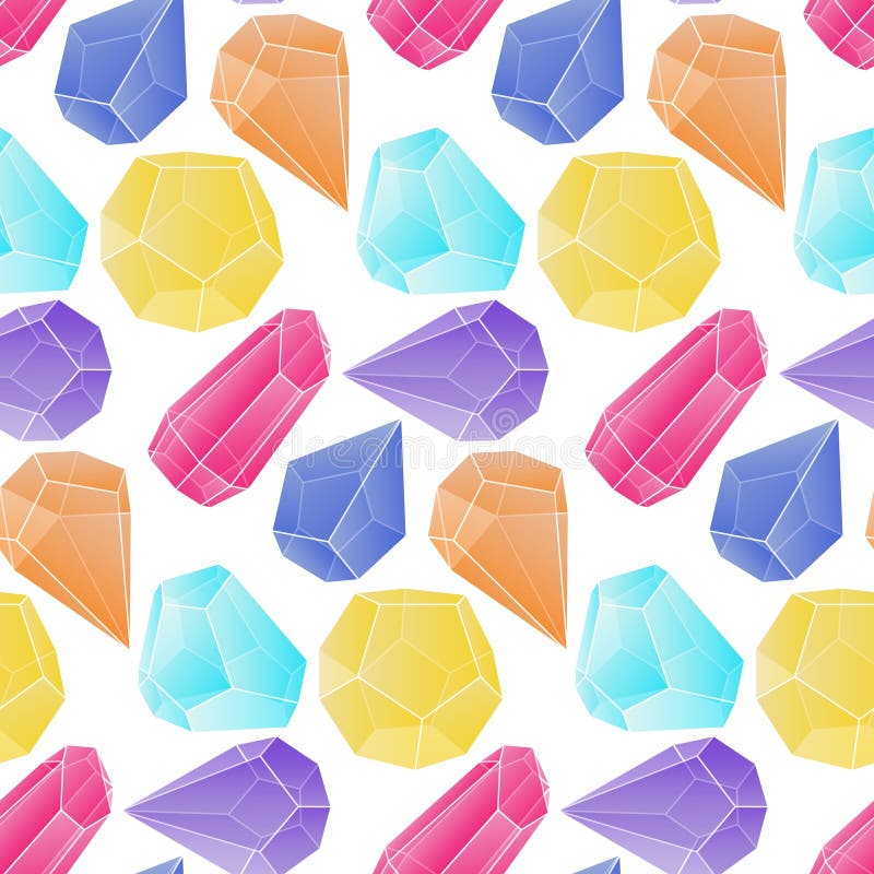 Crystal Seamless Pattern. Bright Multicolored Gradient Transparent Gems ...