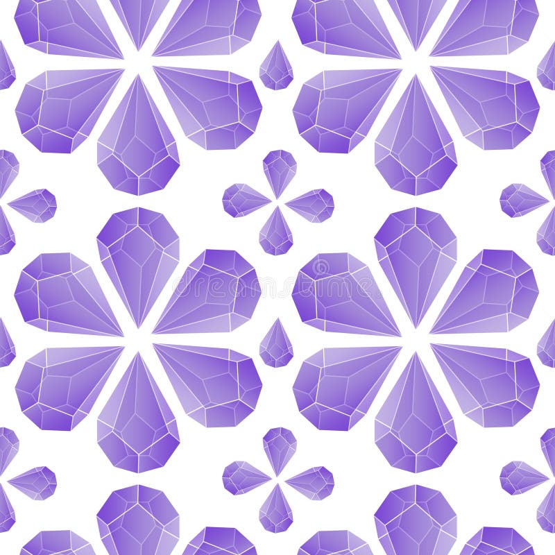 Crystal Seamless Pattern. Bright Purple Gradient Transparent Gems and ...
