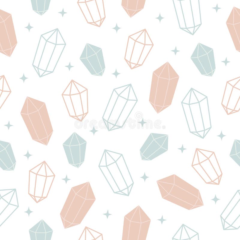 Crystal Seamless Pattern. Pastel Gemstones and Stars on White ...