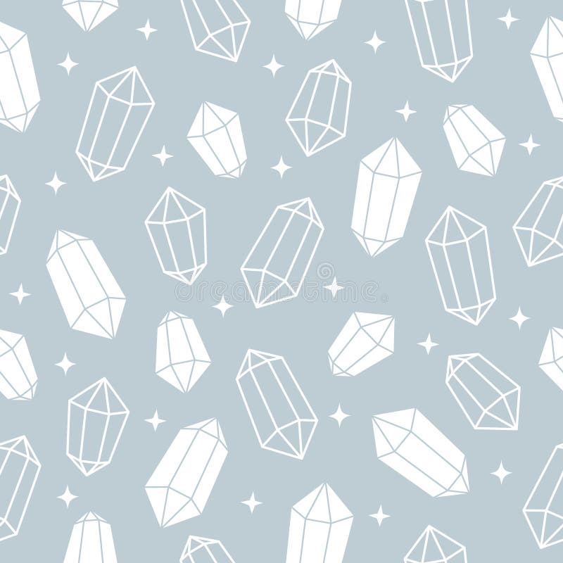 Crystal Seamless Pattern. White Gemstones and Stars on Blue Background ...