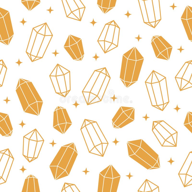Crystal Seamless Pattern. Yellow Gemstones and Stars on White ...