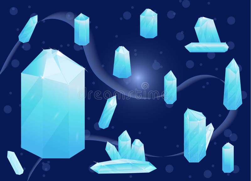 Crystal Set. Healing Transparent Healing Quartz. Blue Gradient ...