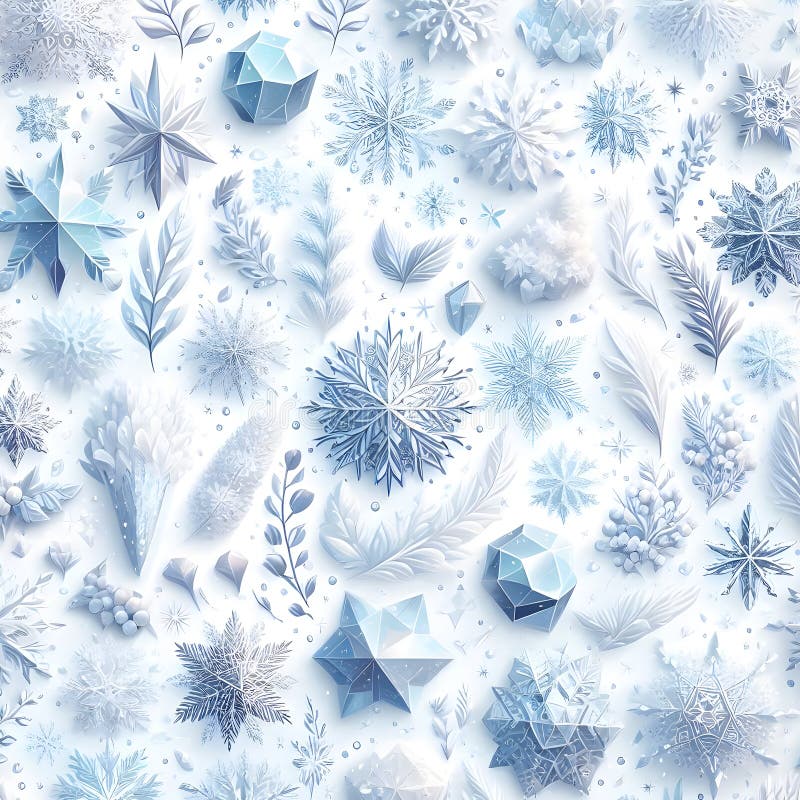 Crystal Snowflake Seamless Pattern on White Background Ai Generated ...