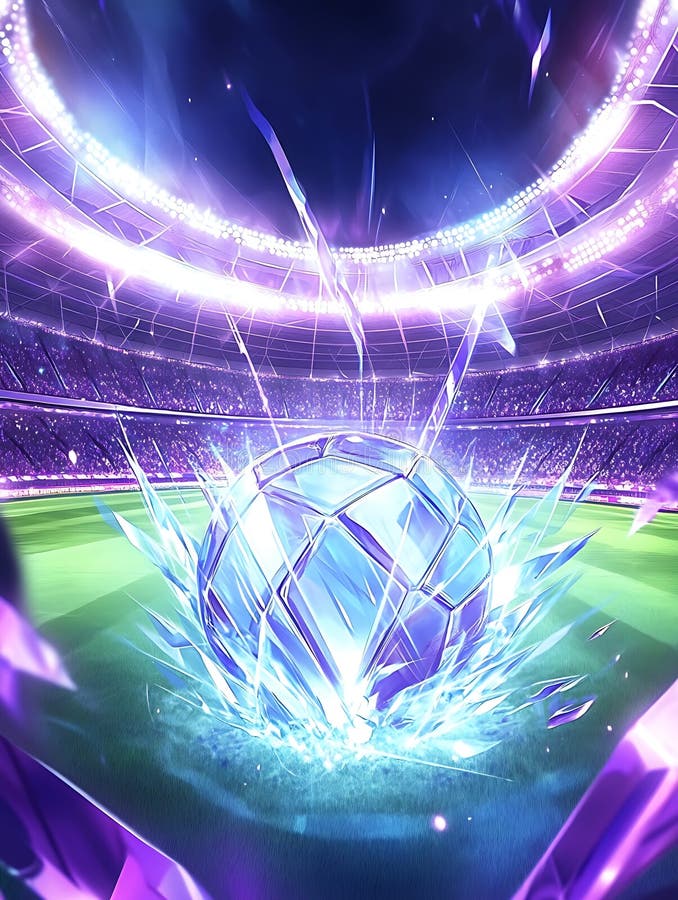 Crystal Soccer Ball Exploding in Stadium Stock Illustration ...