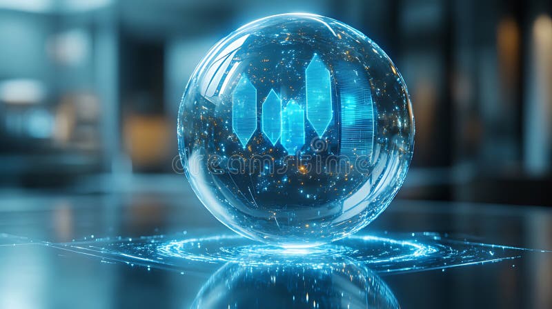 Crystal Sphere Data Visualization, Futuristic Office Stock Illustration ...
