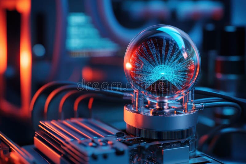 Futuristic Crystal Sphere on a High-tech Circuit Board Glowing with ...