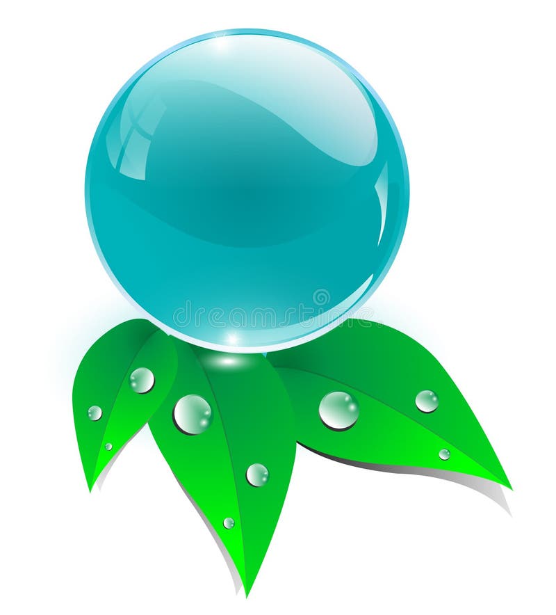 Crystal Sphere with Leaves, Ecology Icon Stock Vector - Illustration of ...