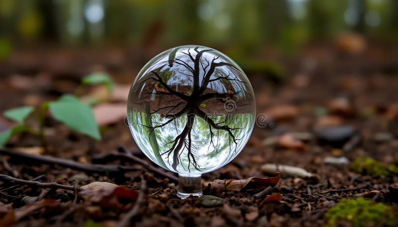 Crystal Sphere Reflecting Inverted Tree in Autumnal Forest Stock ...