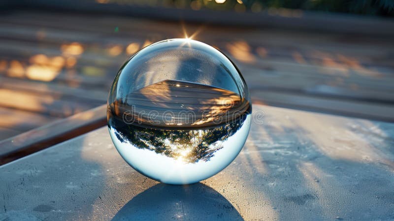 Crystal Sphere Reflecting Sunset on Outdoor Surface. Generative Ai ...