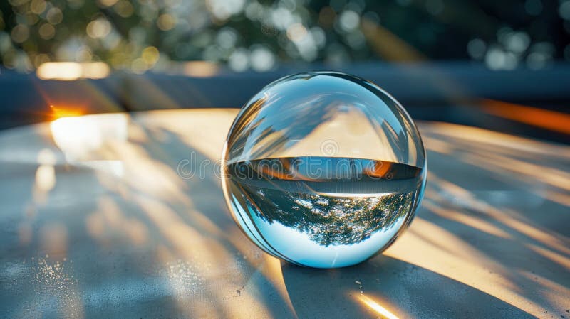 Crystal Sphere Reflecting Sunset on Outdoor Surface. Generative Ai ...