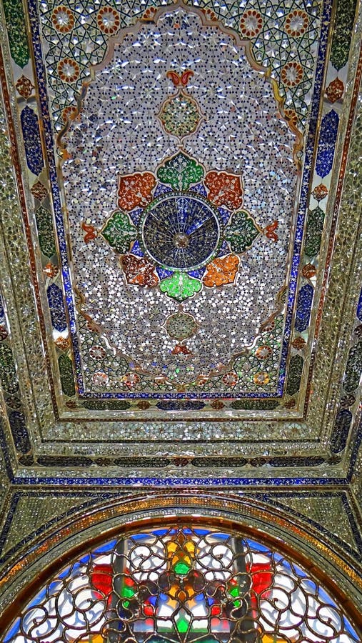 Crystal and Stained-Glass Ceiling Inside a Persian House Stock Photo ...