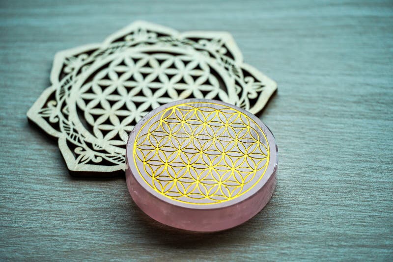 Crystal Stone with Pattern of Flower of Life Stock Image - Image of ...