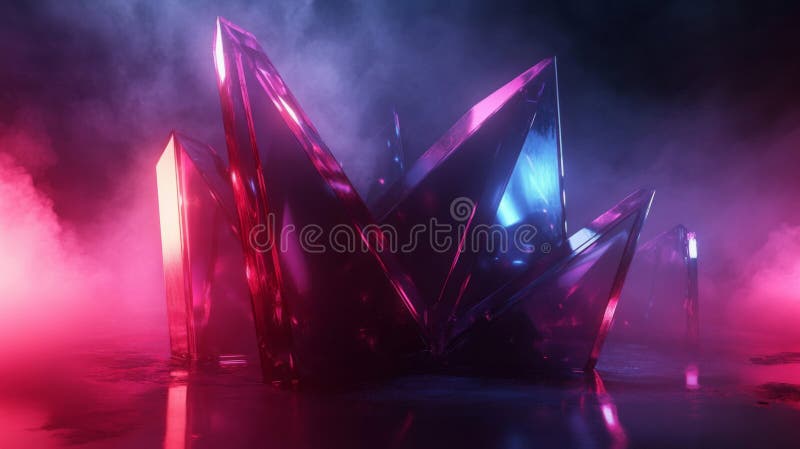 Crystal Structure Illuminated by Pink and Blue Neon Lights Stock ...