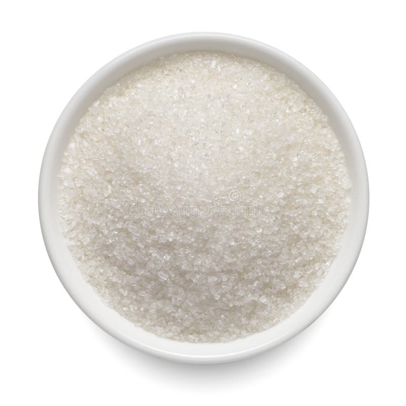 Crystal Sugar in Round Bowl Isolated on White. Front View Stock Image ...
