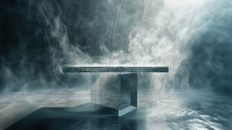 Crystal Table in a Empty Room with Smoke. Table Template Stock ...