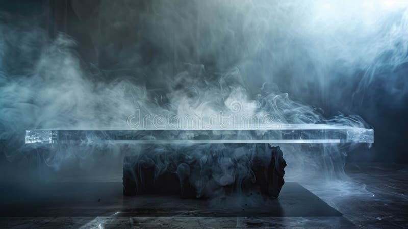 Crystal Table in a Empty Room with Smoke. Table Template Stock ...
