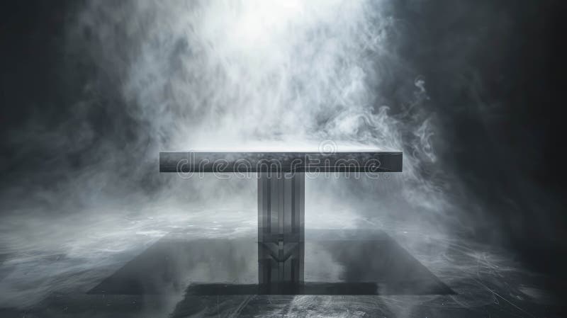 Crystal Table in a Empty Room with Smoke. Table Template Stock ...