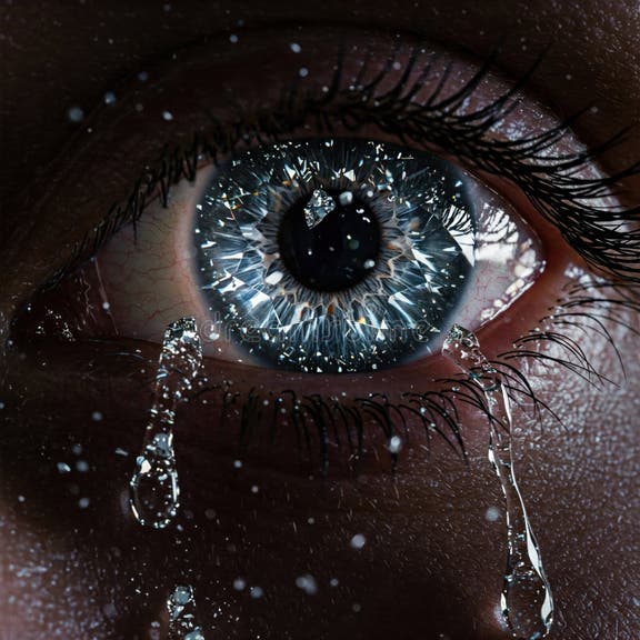 Crystal Tears from an Eye with a Mirrored Iris. Stock Image - Image of ...