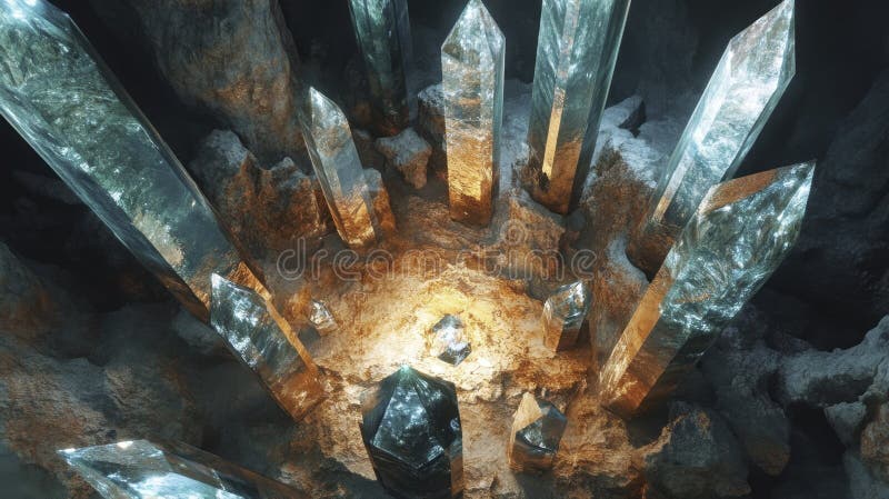 Crystal Texture Top View with Glowing Crystals in a Cave Stock ...