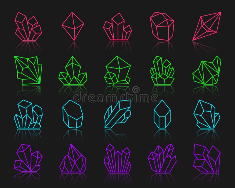 Crystal Simple Color Line Icons Vector Set Stock Vector - Illustration ...