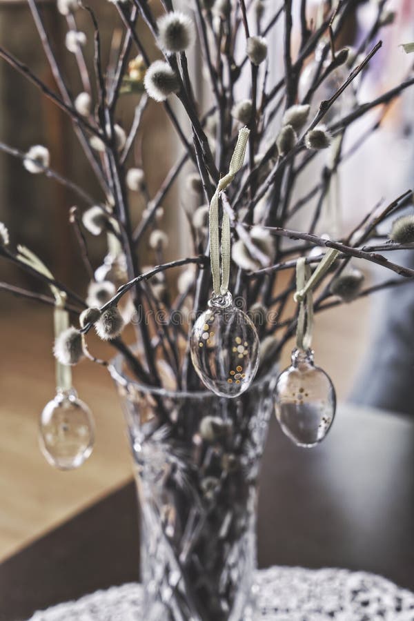 Crystal Vase with Bunch of Willow Sprigs Decorated for Easter with ...