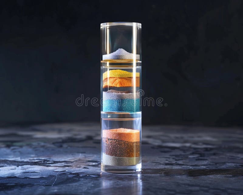 A Crystal Vial Filled with Different Layers of Colored Sand, Each Layer ...