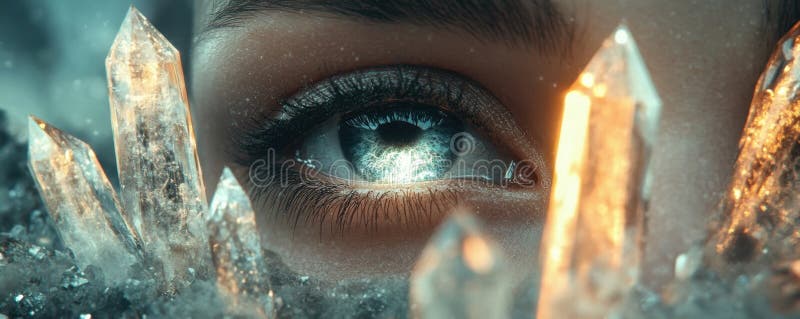 Crystal Vision an Eye Enveloped by Sparkling Crystals, Symbolizing ...
