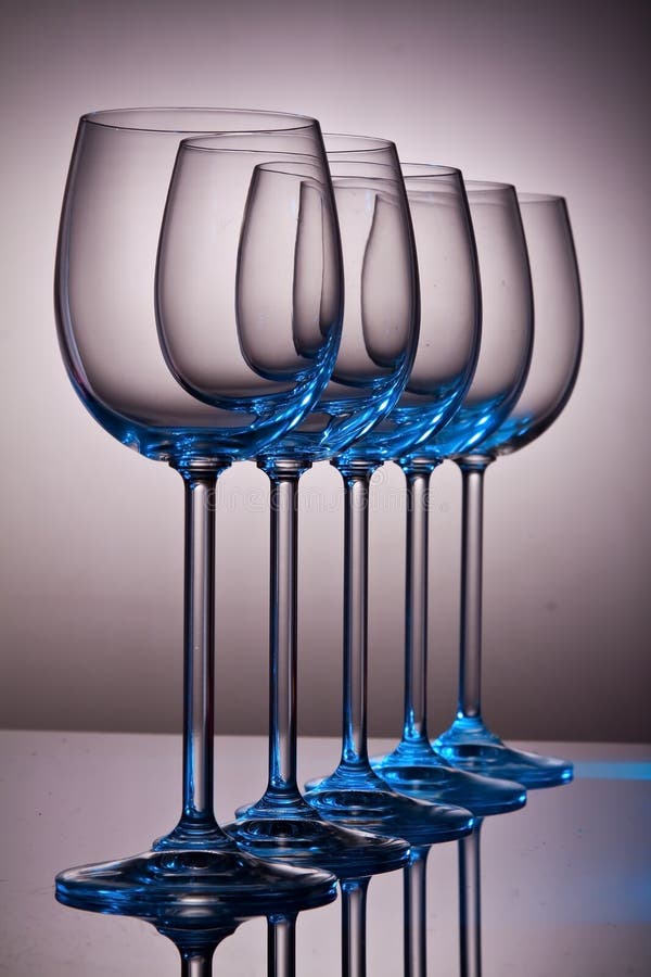 Crystal Wine Glasses In A Row Stock Image Image Of Elegant Blue