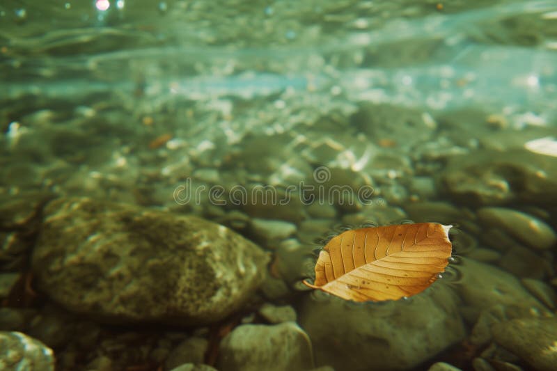 Crystalclear Spring with a Leaf Floating on the Surface Stock Photo ...