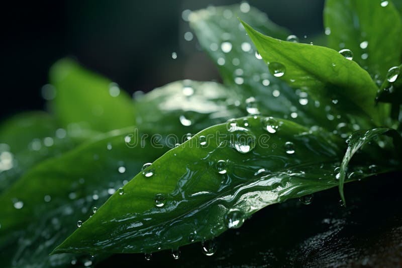 Crystalclear Water Droplets Falling from a Lush Gr Stock Photo - Image ...