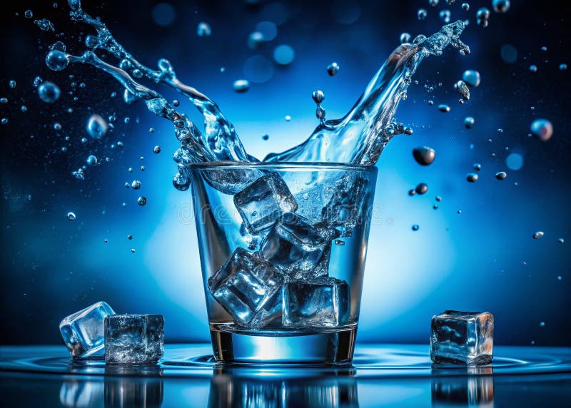 CrystalClear Water with Splashing Ice Cubes a Refreshing Visual Delight ...