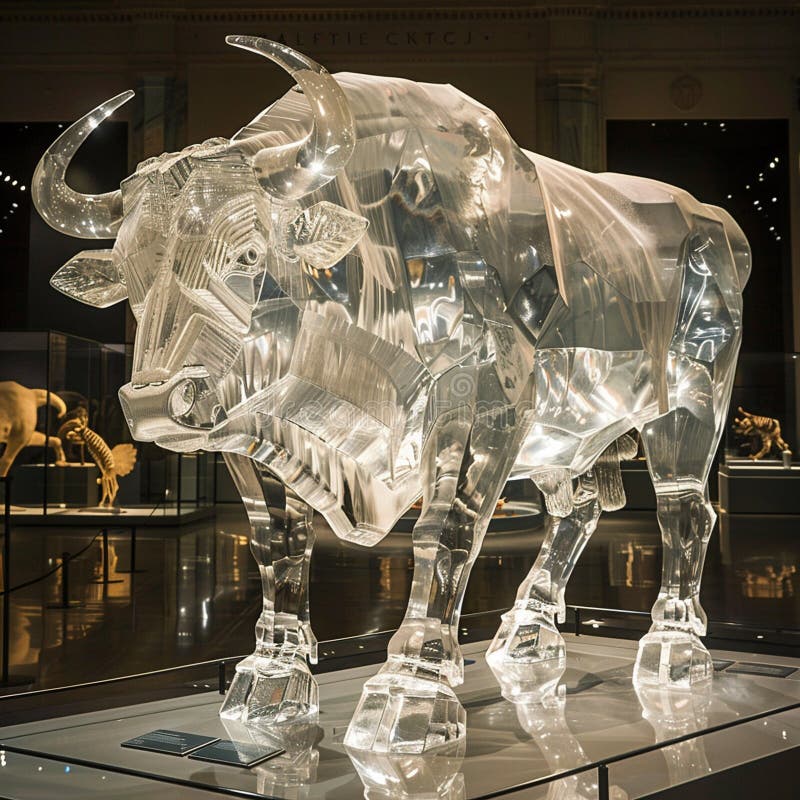 Crystalized Bull in a Museum of Future Extinct Species,generative Ai ...