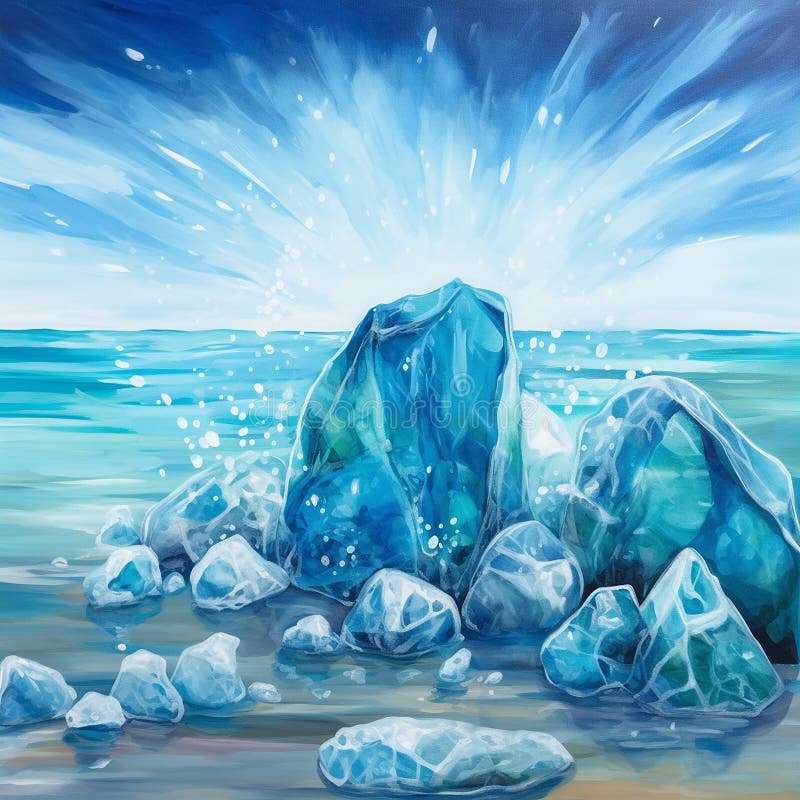 Crystalized Water Scene with Mountainous Background. Created Using Ai Generative. Stock ...