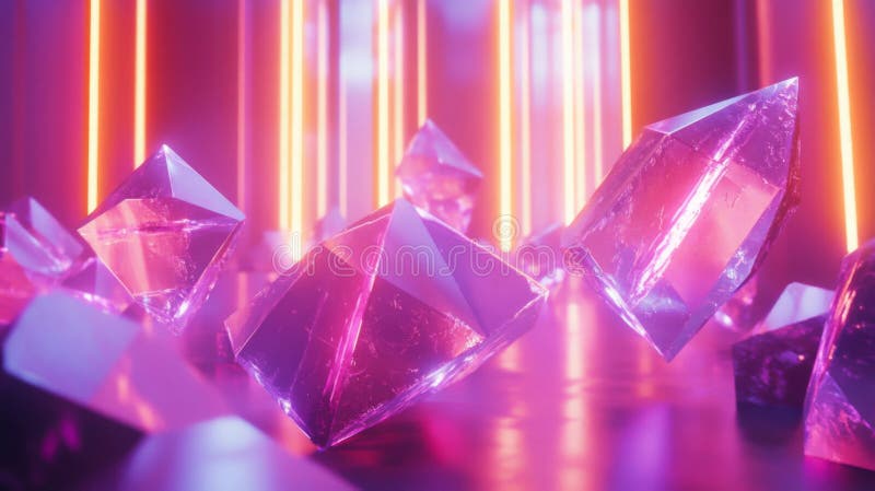 Crystalline Gems Illuminated by Neon Lights Stock Illustration ...