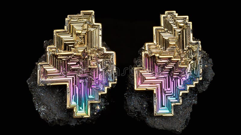 Crystalline Growth Patterns in Bismuth Crystals Featuring Geometric ...