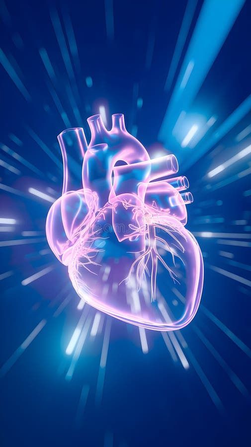 Crystalline Human Heart, Blue Light Patterns, Anatomical Focus Stock ...