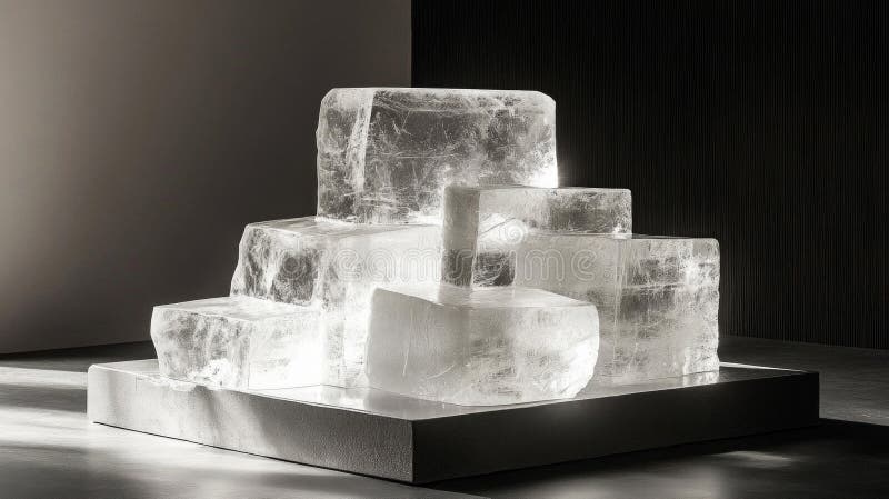 Crystalline Ice Cube Sculpture on Gray Base Stock Illustration ...