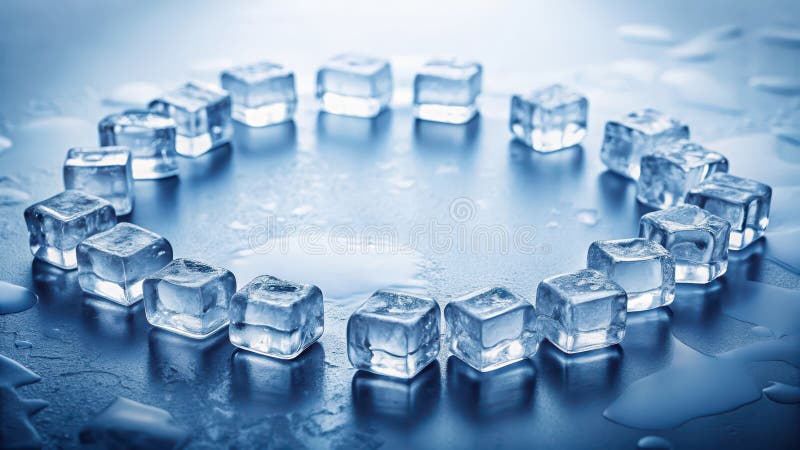 Crystalline Ice Cubes Arranged in a Circular Pattern on a Cool Surface ...