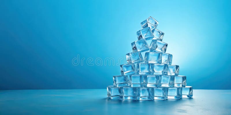 Crystalline Ice Cubes Arranged in a Pyramid Shape on a Blue Background ...