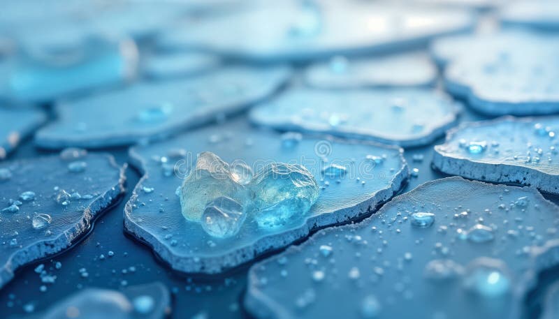Crystalline Ice Structures with Cracks, Water Droplets. Transparent ...