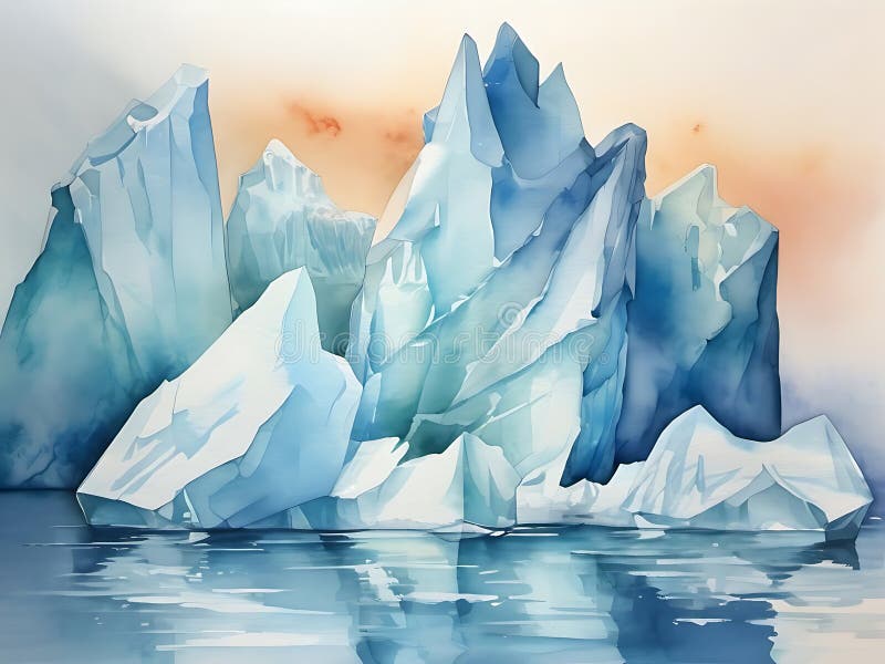 Crystalline Iceberg Formations in Watercolor Stock Illustration ...