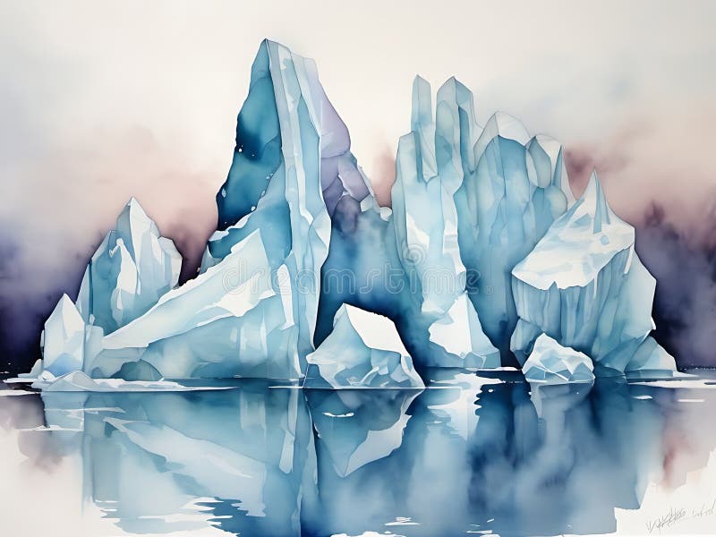 Crystalline Iceberg Formations in Watercolor Stock Illustration ...