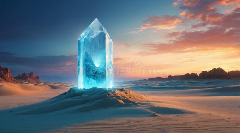 Crystalline Monolith: Hyper-Realistic 3D Desert Twilight Scene Stock ...