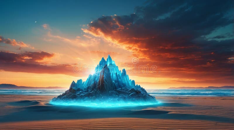 Crystalline Monolith: Hyper-Realistic 3D Desert Twilight Scene Stock ...