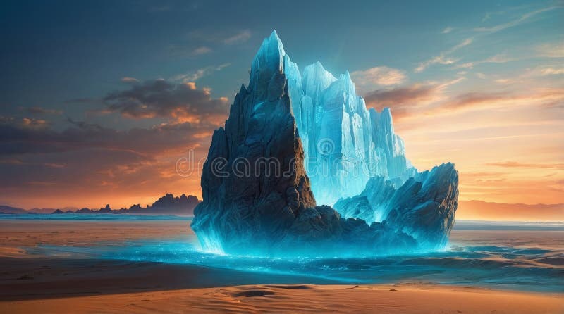 Crystalline Monolith: Hyper-Realistic 3D Desert Twilight Scene Stock ...