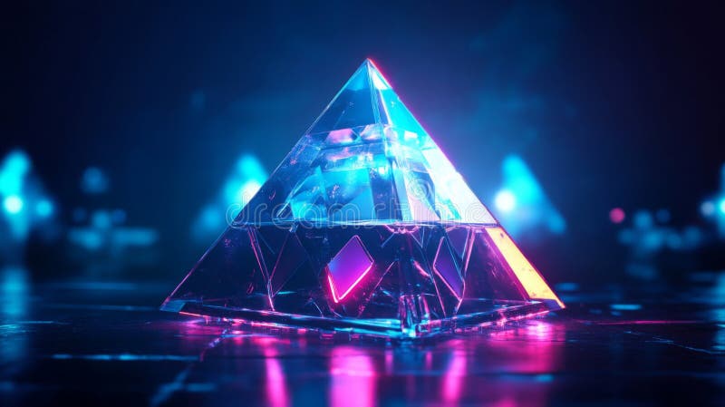 Crystalline Pyramid Illuminated with Neon Lights Stock Illustration ...