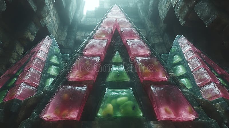 Crystalline Pyramid Structure with Embedded Gems Stock Illustration ...