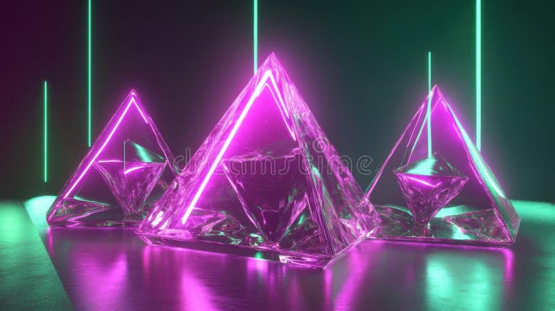 Crystalline Pyramids Glow Under Neon Lights Stock Illustration ...
