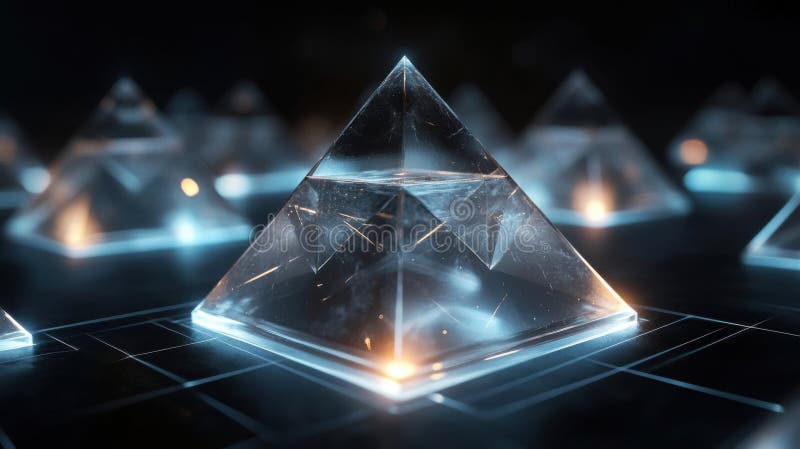 Crystalline Pyramids Illuminate Network, Futuristic Abstract Design ...
